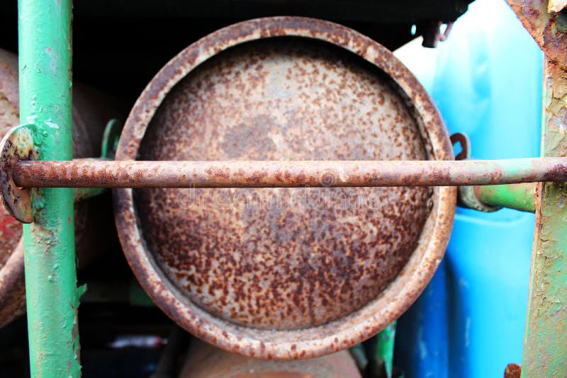 Old Rusty Gas Cylinders Lie on the Ground, Close-up. Dangerous ...
