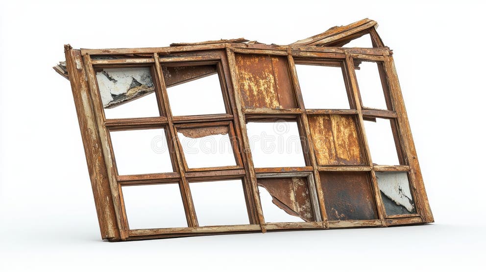 Rusty Damaged Window Frame on White Background Stock Illustration ...