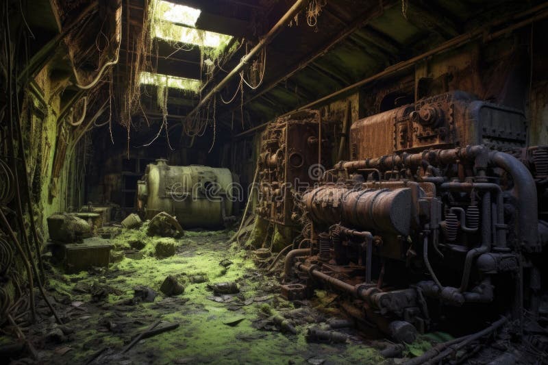 Rusty, Decaying Equipment in Abandoned Bunker Stock Illustration ...
