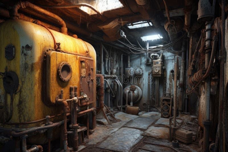 Rusty, Decaying Equipment in Abandoned Bunker Stock Illustration ...