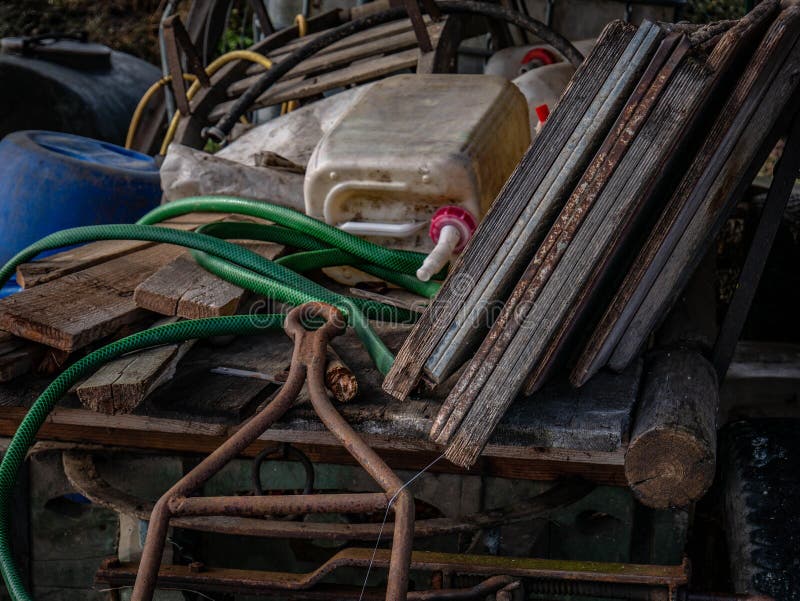 Rusty and Dirty Workshop with Scrap Metal Stock Image - Image of ...