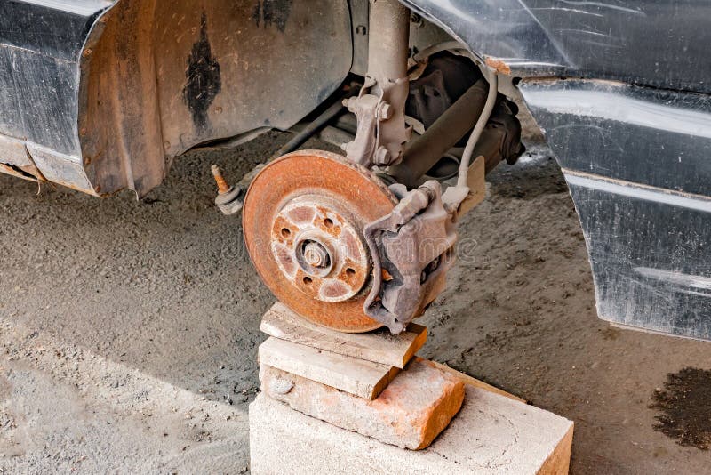 Rusty Disassembled Front Suspension of Old Car Stock Photo - Image of ...