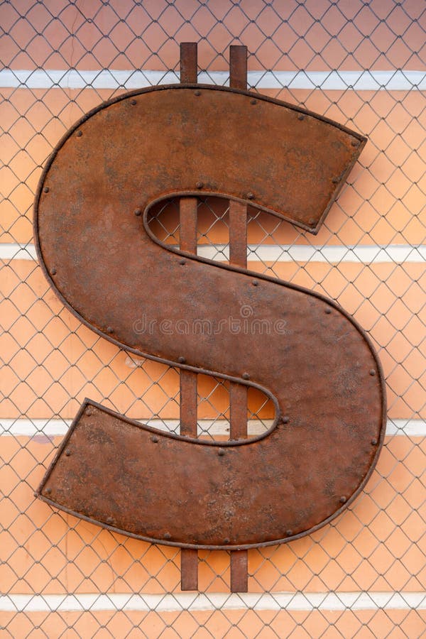 Rusty Dollar Sign on the Wall of a Closed Mesh. Stock Photo - Image of ...