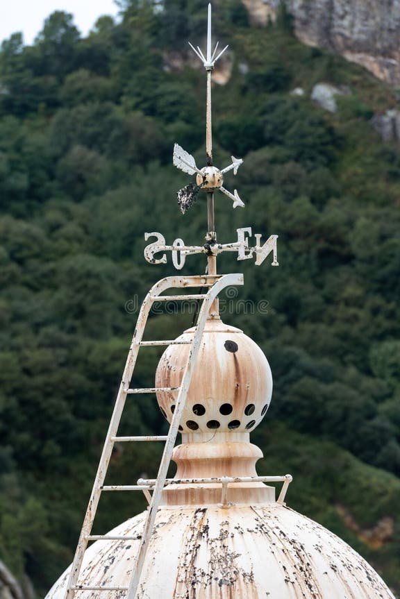 Rusty dome of a lighthouse stock photo. Image of mountain - 138173804