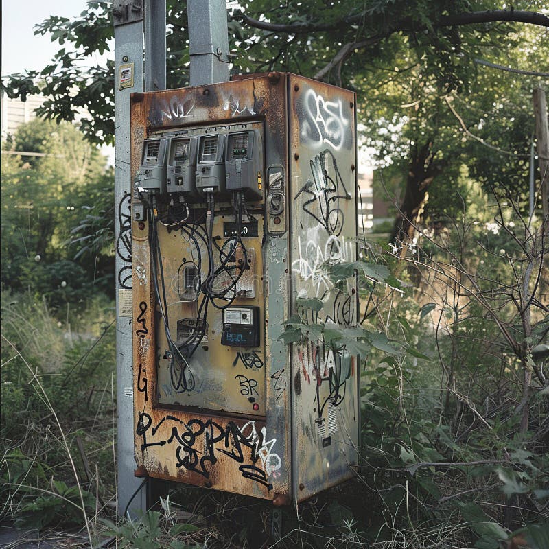 Rusty Electrical Box with Graffiti in Overgrown Area Stock Image ...