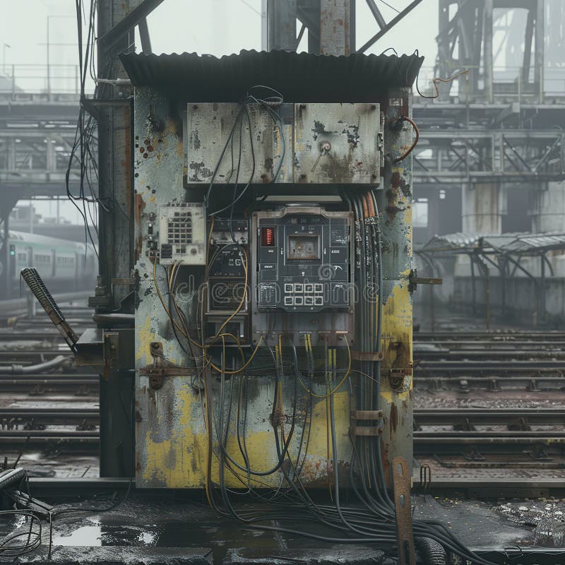 Rusty Electrical Control Box Near Train Tracks in an Industrial Setting ...