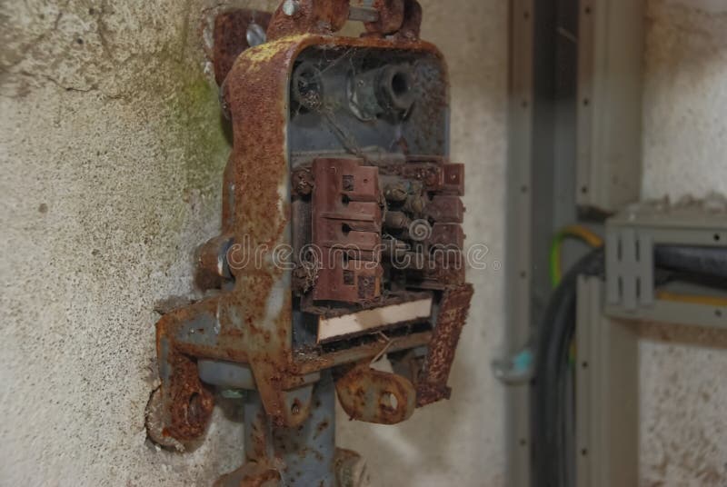 Rusty Electrical Retro Vintage Panel on Wall Stock Photo - Image of ...