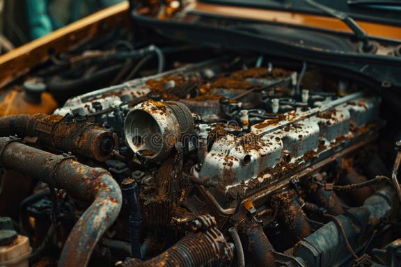 Rusty Engine Compartment of an Old Truck, Suitable for Industrial ...