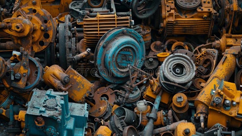 Rusty Engine Parts in a Junkyard Pile Stock Photo - Image of shot ...