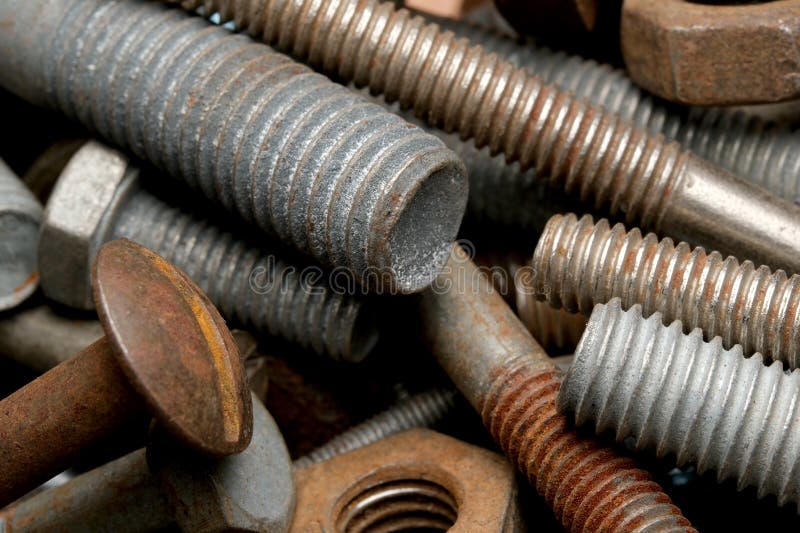 Rusty Fasteners Scattered in a Workshop Setting Stock Image - Image of ...