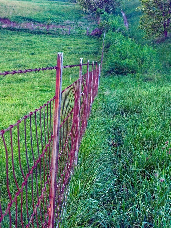 Rusty Fence in Green Pasture Stock Image - Image of meadow, fence: 757709