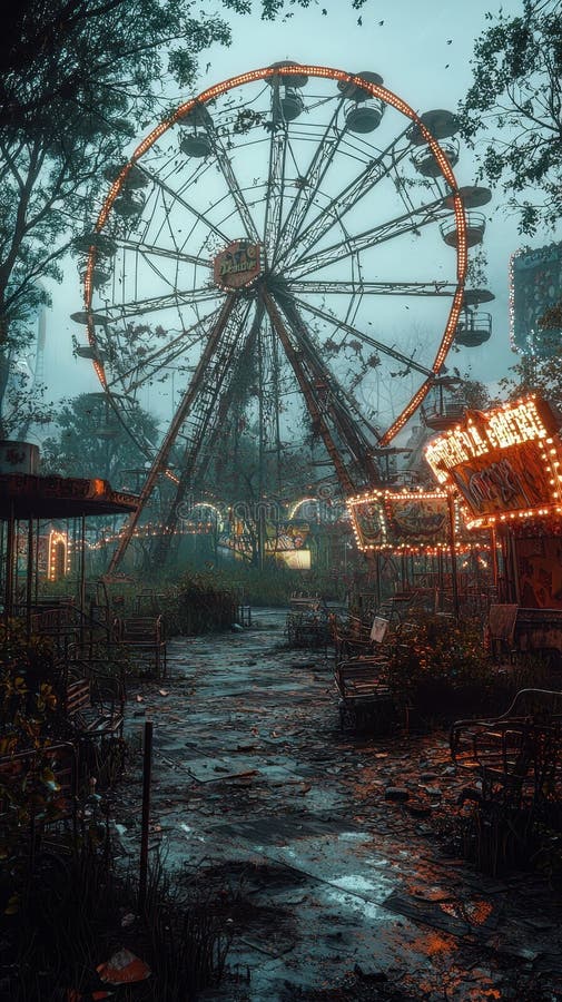 Abandoned Ferris Wheel Overgrown Park Setting Stock Photos - Free ...