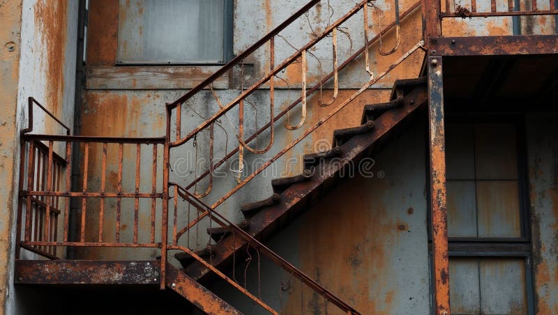 Rusty Fire Escape on Vintage Industrial Building Stock Illustration ...