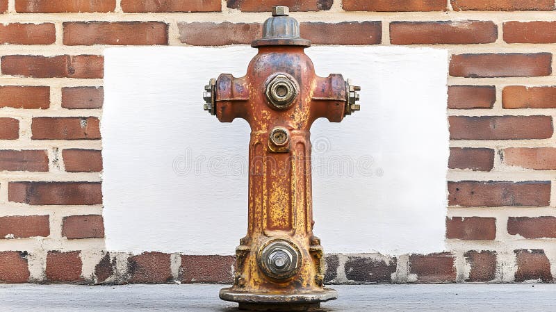 Rusty Fire Hydrant Against Brick Wall with White Good Resolution Stock ...