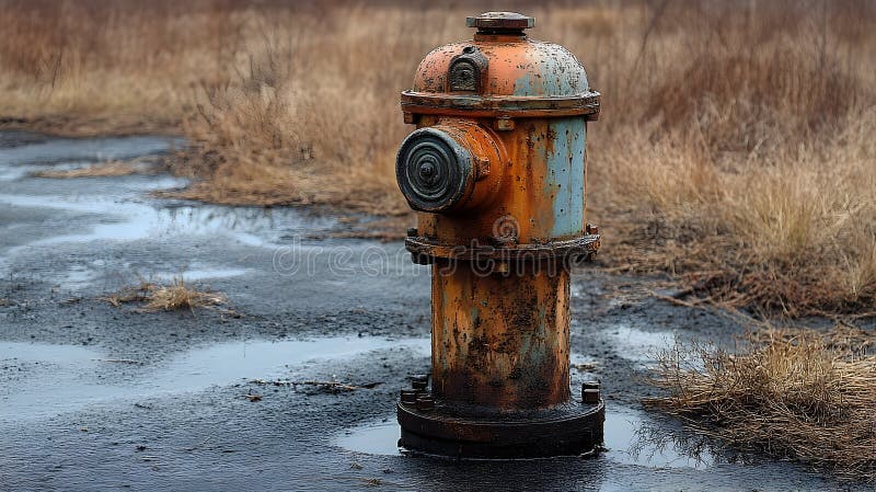 Rusty Fire Hydrant in a Puddle Stock Illustration - Illustration of ...