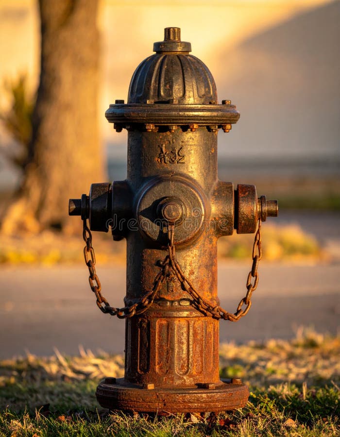 Rusty Fire Hydrant at Sunset Stock Illustration - Illustration of ...