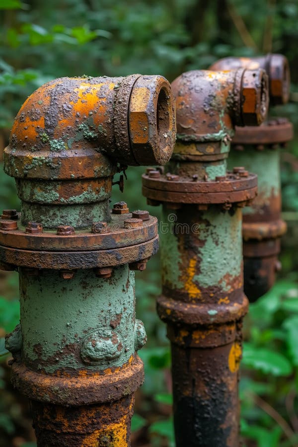 A Group of Rusty Pipes Sitting Next To Each Other in the Woods Stock ...