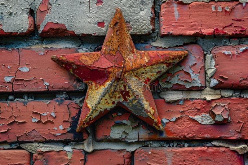 Rusty Five Pointed Star Hanging on a Textured Brick Wall Stock Image ...