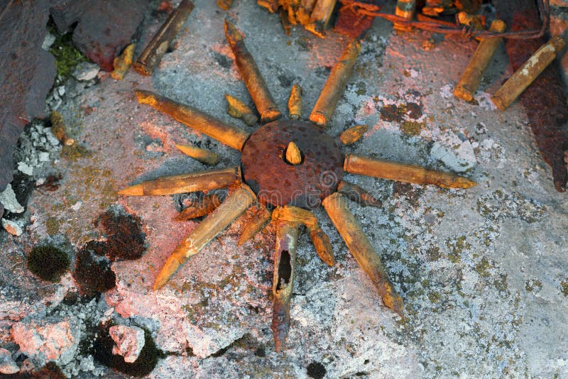 Rusty Fragments, Bullets in a Dugout Stock Photo - Image of caliber ...