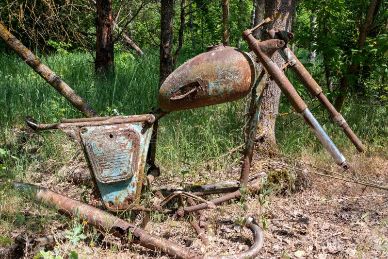 Rusty Frame from a Motorcycle in the Exclusion Zone of Belarus. Stock ...
