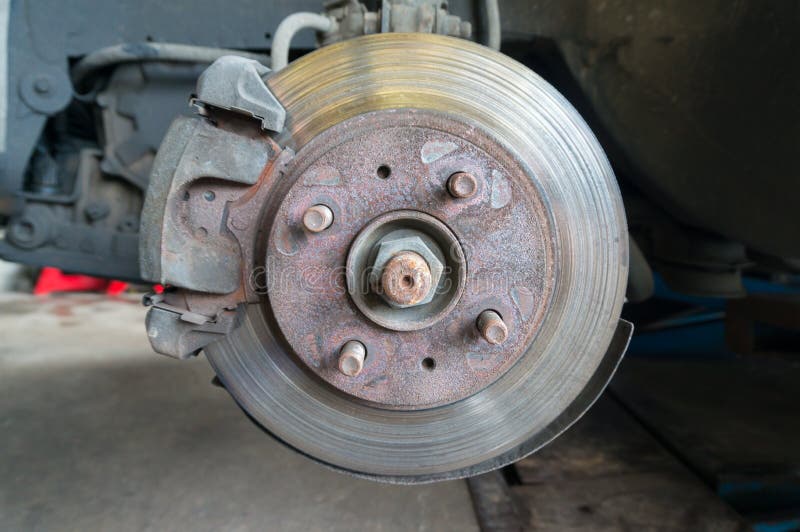 Rusty Front Car Wheel Hub with Disk Brake System Stock Image - Image of ...