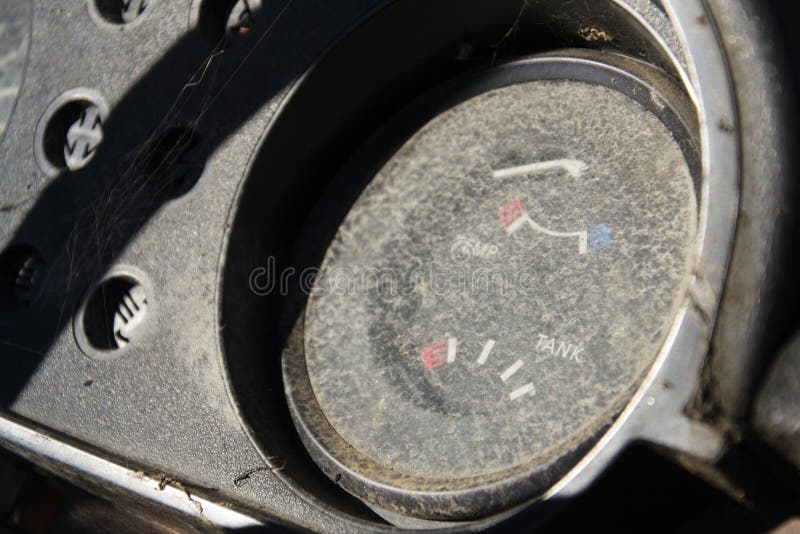 Rusty Fuel Gauge on Vintage Car Control Panel Stock Photo - Image of ...