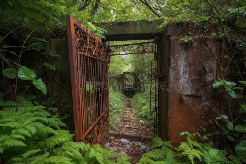 Rusty Gate Leading into Mysterious Ancient Ruins, with Long-forgotten ...