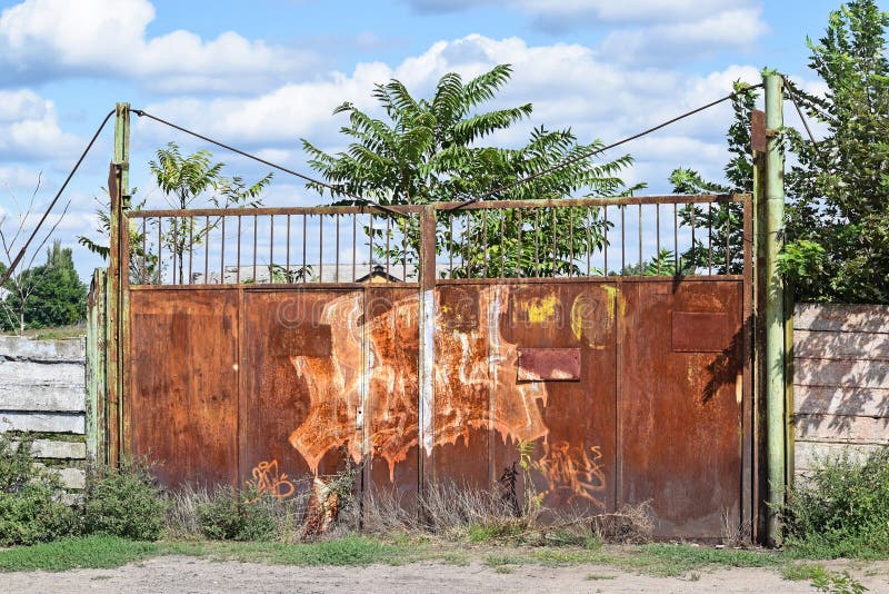 Rusty Gate of the Old Factory Stock Photo - Image of closed, place ...