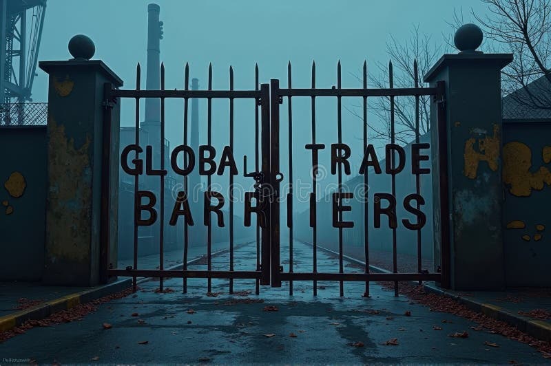 Rusty Gate Signifying Global Trade Barriers in Foggy Industrial Setting ...