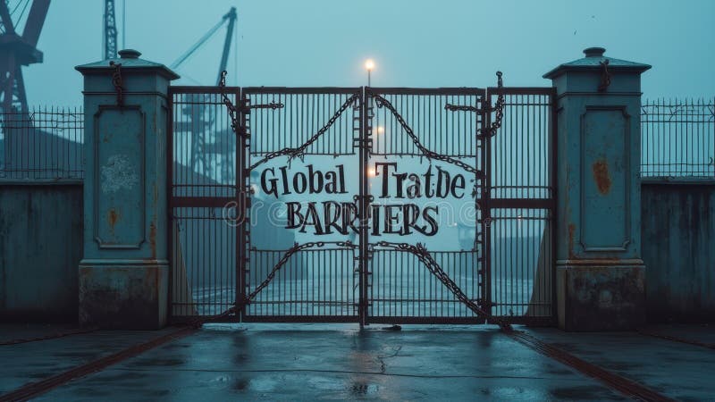 Rusty Gate Symbolizing Global Trade Barriers in Foggy Industrial ...
