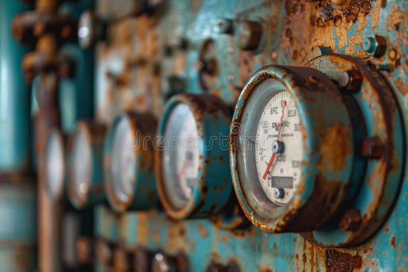 Rusty Gauges on Old Machine Stock Illustration - Illustration of dials ...