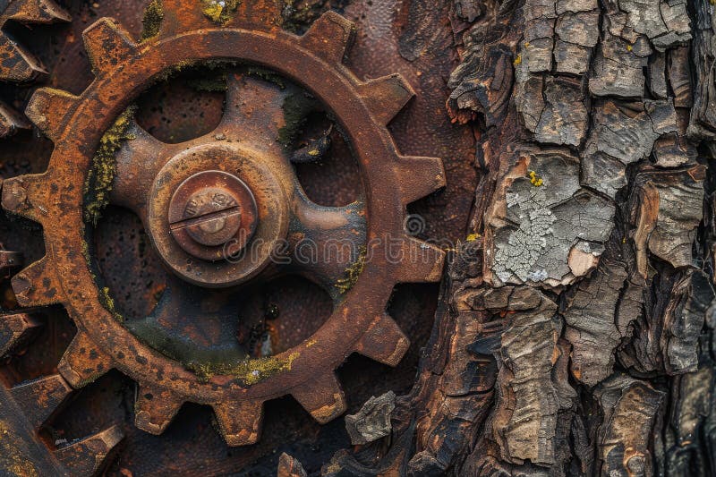 A Rusty Gear is on a Tree Trunk Stock Image - Image of machinery, rusty ...