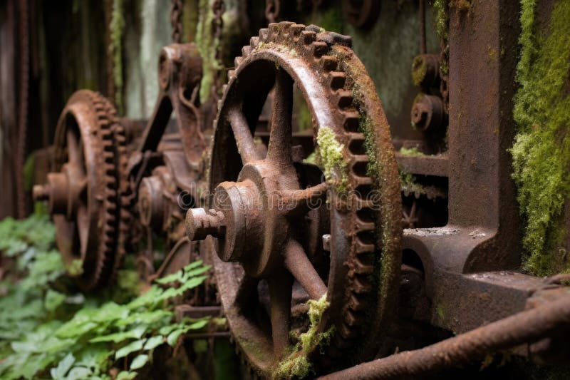 Rusty Gears and Chains on Antique Farming Machinery Stock Illustration ...