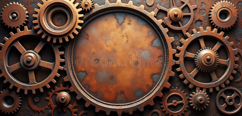 Rusty Gears, Cogs Create Steampunk Backdrop. Complex Interlocked Metal ...