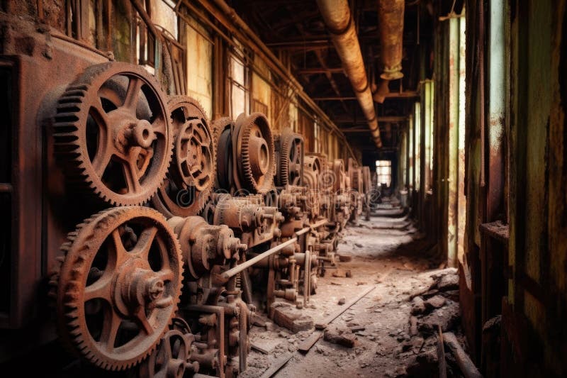 Rusty Gears and Cogs in Disused Factory Stock Illustration ...