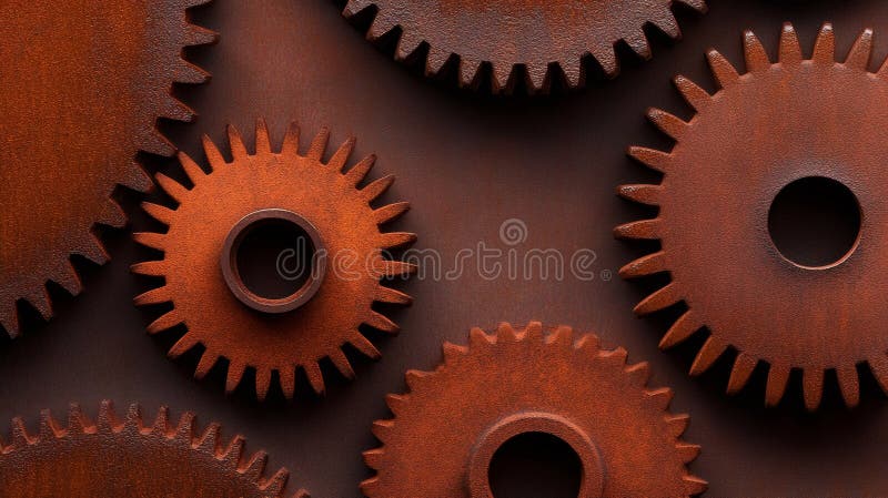 Rusty Gears Connecting on a Brown Background Creating a Steampunk ...
