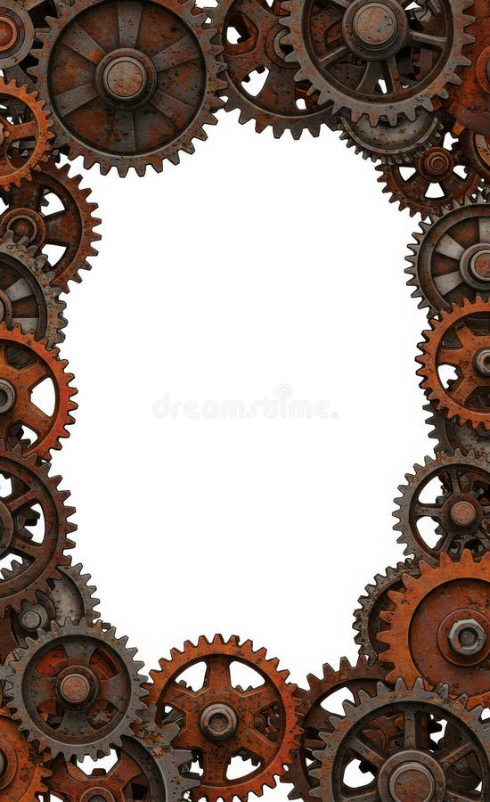 Rusty Gears Frame Graphic Border White Background Industrial Mechanical ...