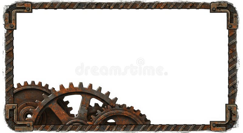 Rusty Gears Frame White Background Industrial Mechanical Vintage ...