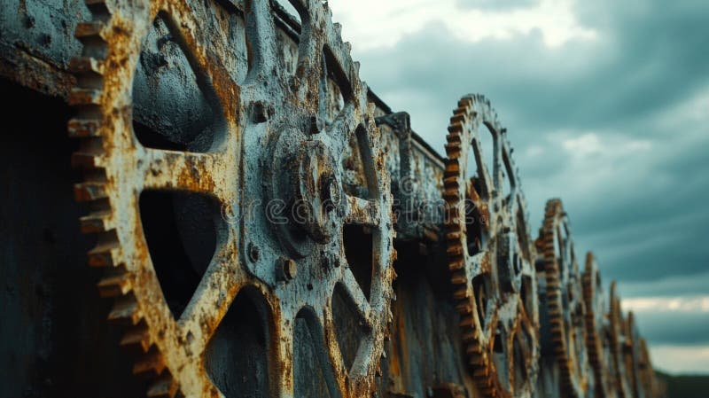 Rusty Gears Under a Cloudy Sky Stock Illustration - Illustration of ...