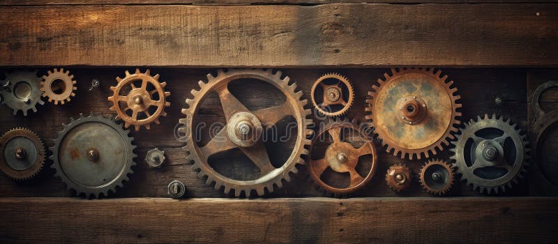 Rusty Gears on a Wooden Surface, a Blend of Engineering and Art Stock ...