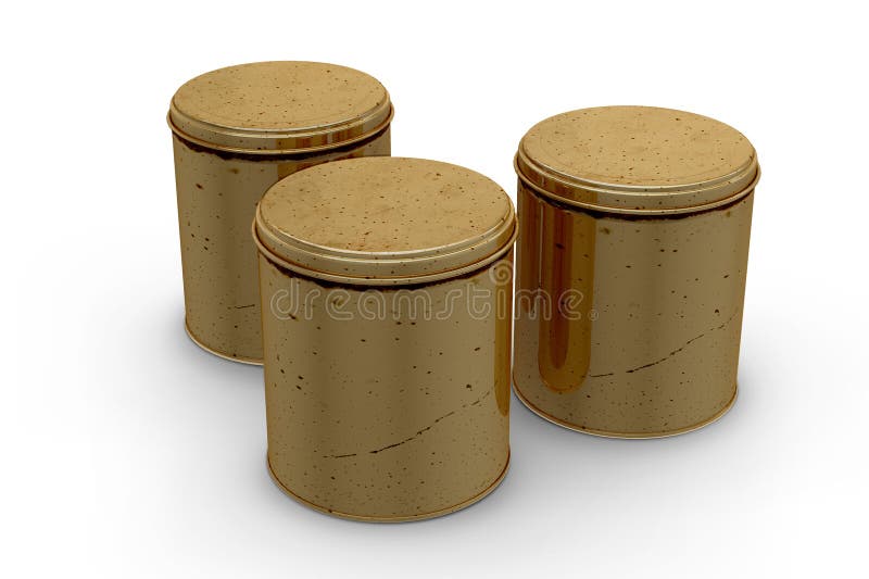 Rusty Gold Metal Tin Cans on White Background Stock Photo ...