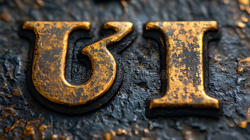Rusty Gold UI Letters on Dark Metal Design Texture Stock Illustration ...