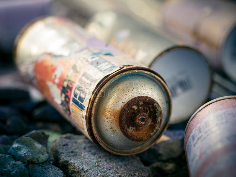 Rusty Graffiti Cans stock image. Image of empty, lost - 89989773
