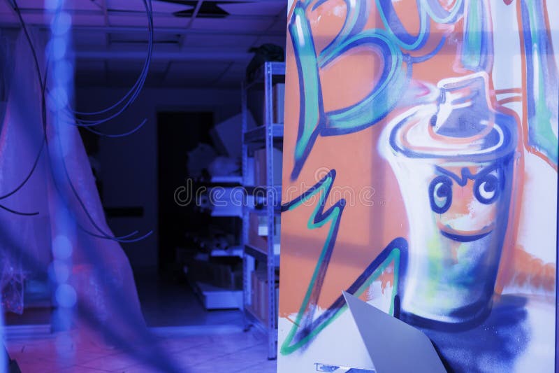 Rusty Graffiti Illuminated by Bright Neon Lights Editorial Stock Photo ...