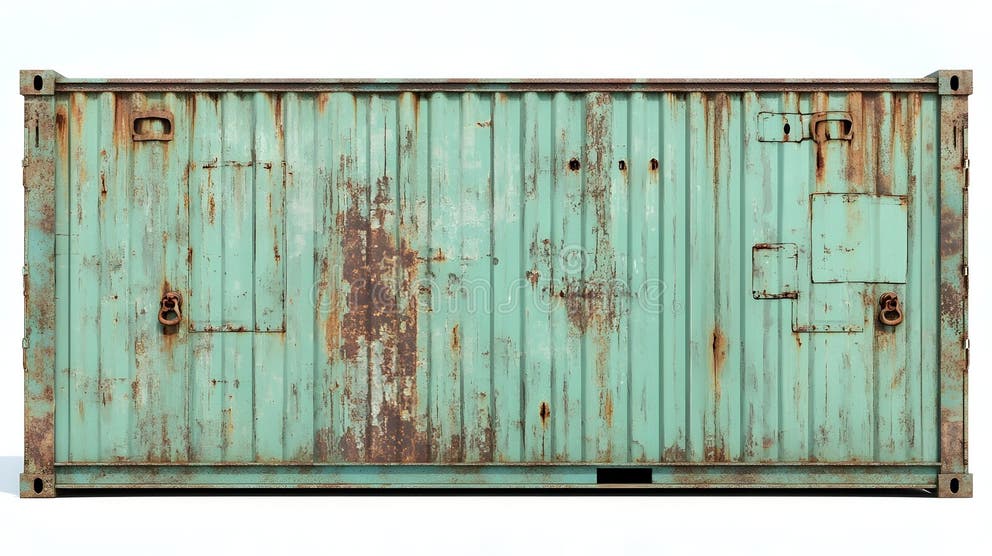Rusty Green Shipping Container with Weathered Metal Surface Stock Image ...