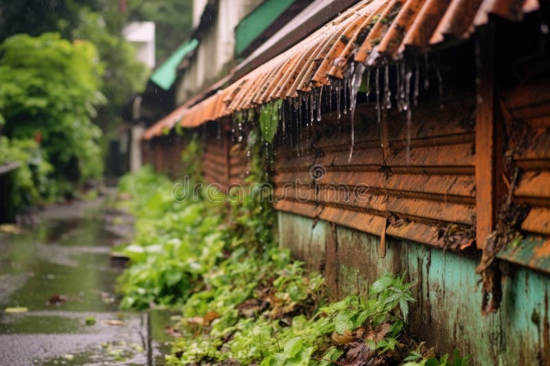 Rusty Gutter Struggling To Contain Heavy Rainfall Stock Illustration ...