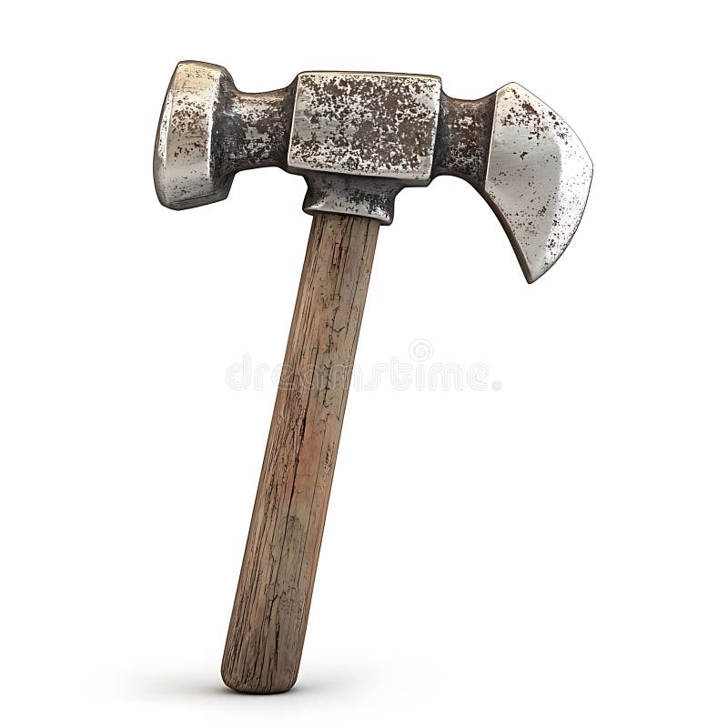 A Rusty Hammer with a Worn Wooden Handle on a White Background Stock ...