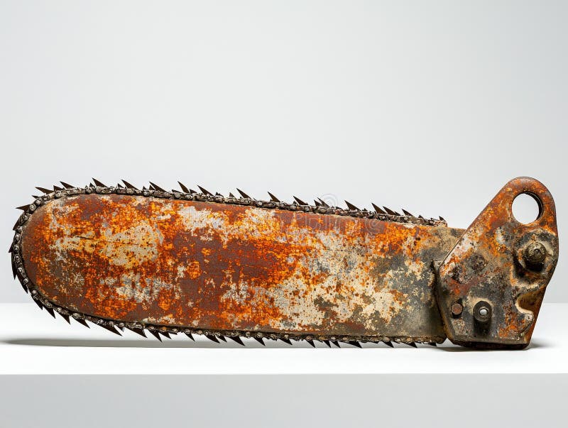 Rusty Hand Saw with a Deteriorated Wooden Handle on a Weathered Wooden ...