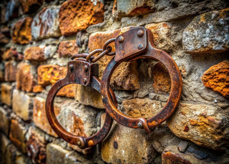 Rusty Handcuffs and Weathered Stone a Powerful Symbol of Imprisonment ...