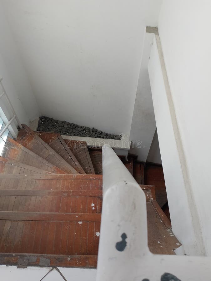 Rusty Handrail on Old Wooden Stairs Stock Photo - Image of interior ...